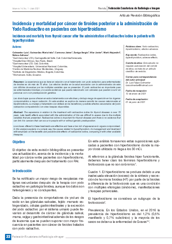 (PDF) Incidencia y mortalidad por cáncer de tiroides posterior a la ...