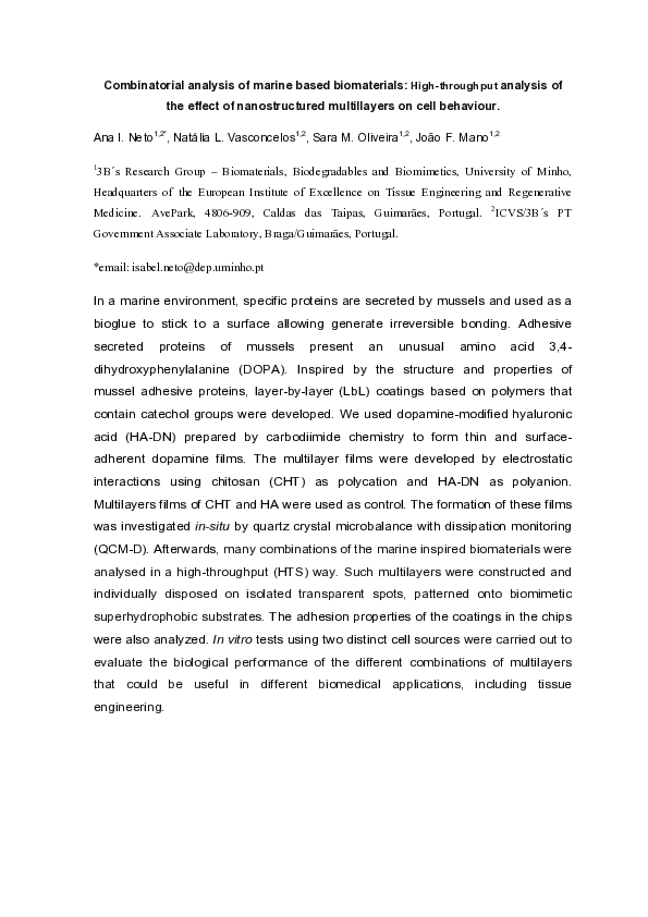 (PDF) Combinatorial analysis of marine based biomaterials: high ...