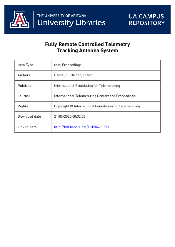(PDF) Fully remote controlled telemetry tracking antenna system