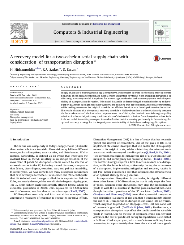 (PDF) A recovery model for a two-echelon serial supply chain with ...