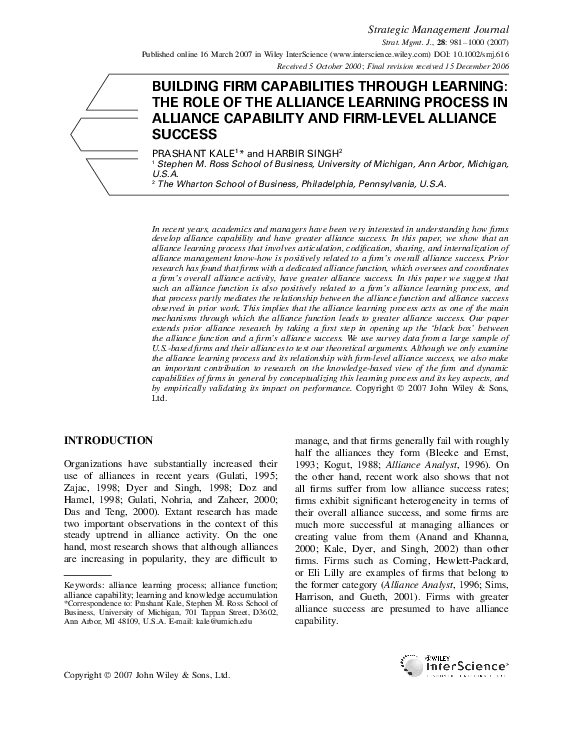 (PDF) Building firm capabilities through learning: the role of the ...