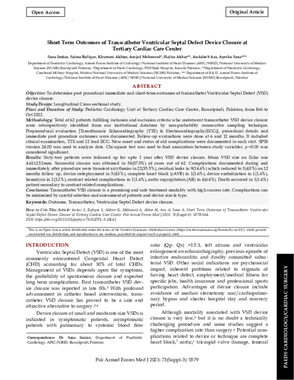 (PDF) Short Term Outcomes of Transcatheter Ventricular Septal Defect ...