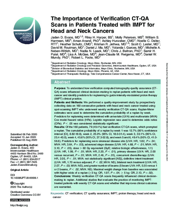 (PDF) The Importance of Verification CT-QA Scans in Patients Treated ...