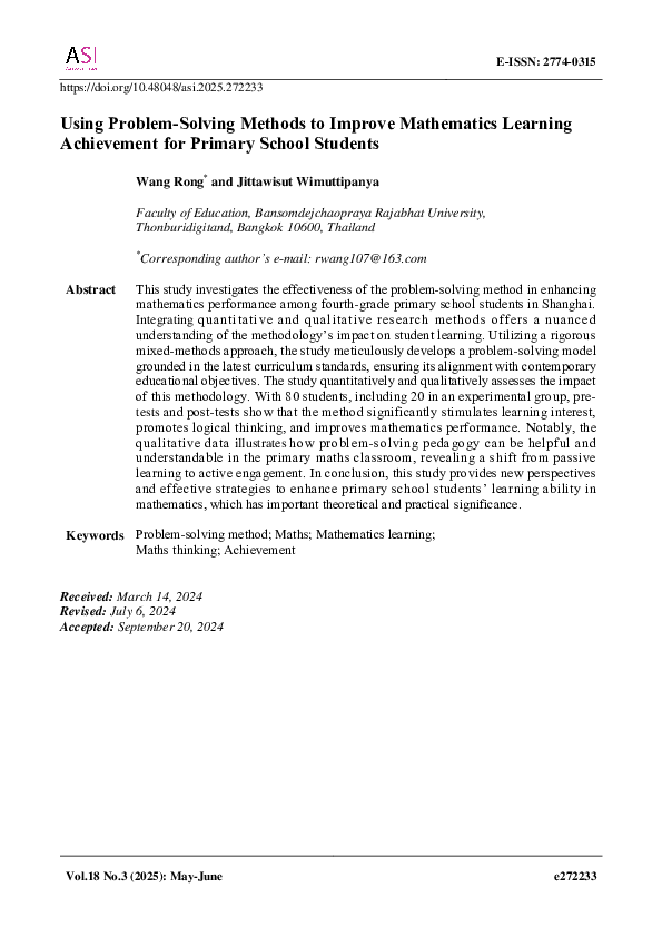 Pdf Using Problem Solving Methods To Improve Mathematics Learning