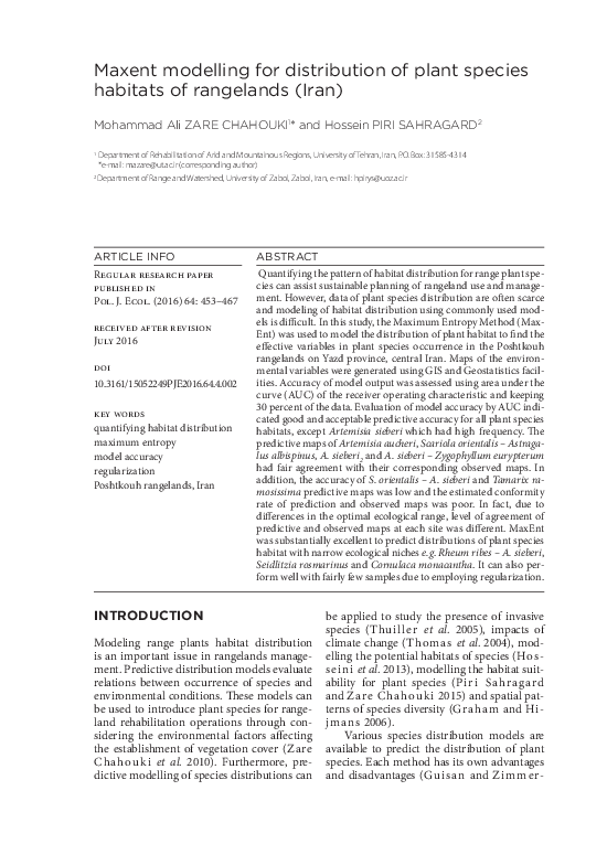 (PDF) Maxent Modelling for Distribution of Plant Species Habitats of ...