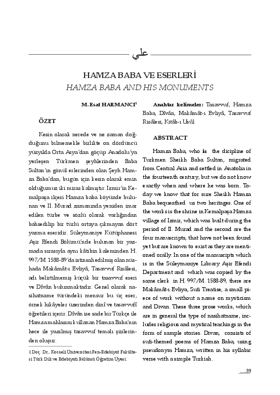 (PDF) HAMZA BABA VE ESERLERİ