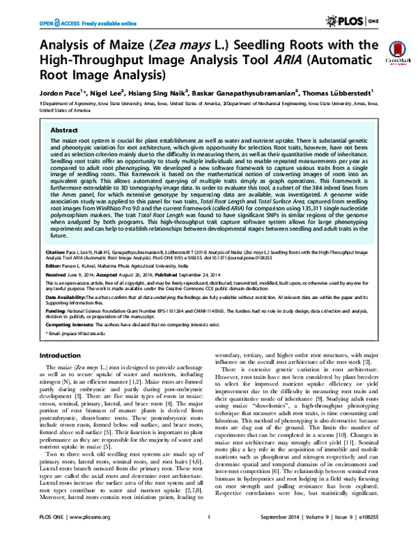 (PDF) Analysis of Maize (Zea mays L.) Seedling Roots with the High ...