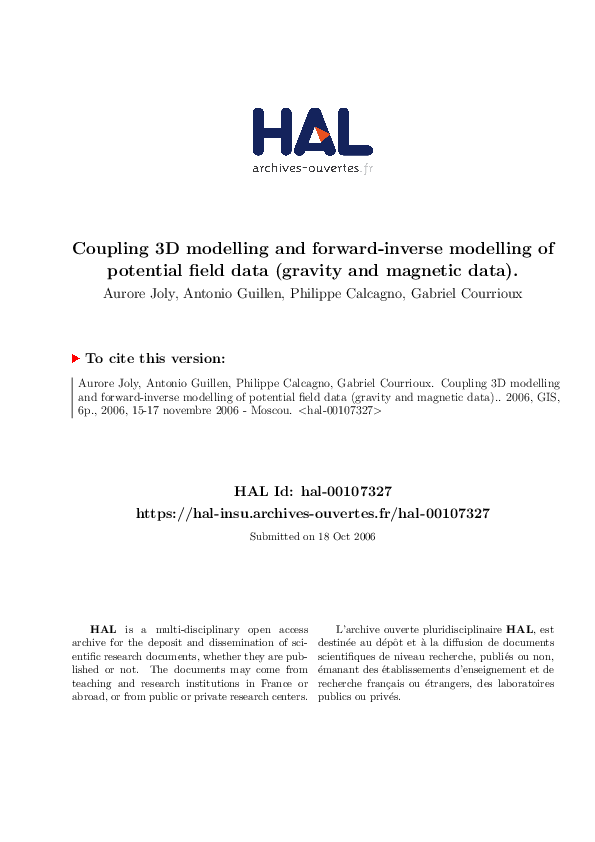 (PDF) Coupling 3D modelling and forward-inverse modelling of potential ...