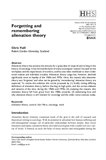 (PDF) Forgetting and remembering alienation theory