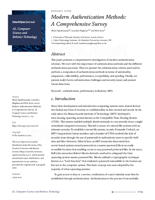 (PDF) Modern Authentication Methods: A Comprehensive Survey
