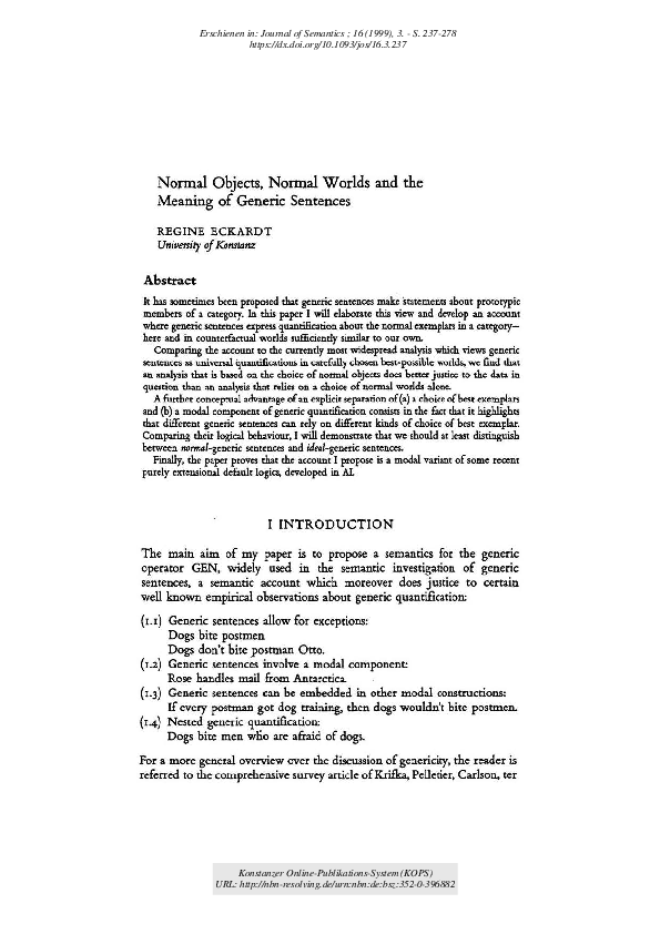 (PDF) Normal objects, normal worlds and the meaning of generic sentences
