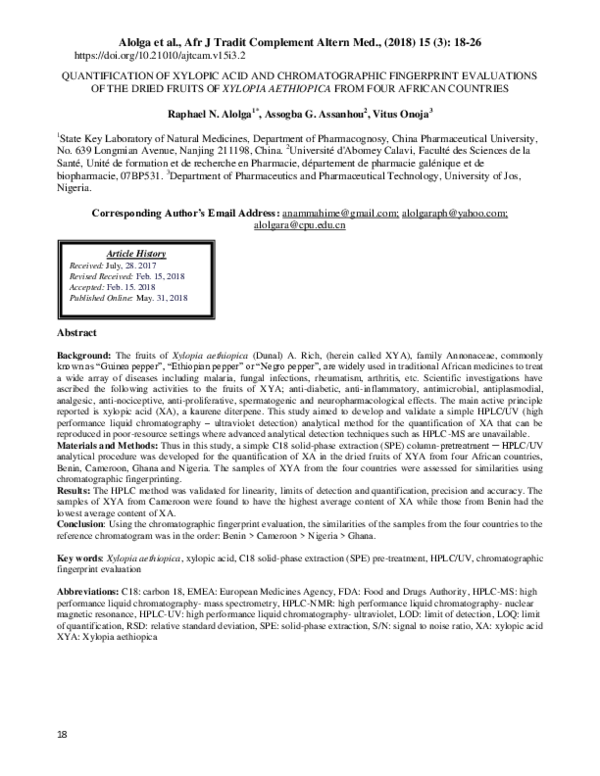 (PDF) Quantification of Xylopic Acid and Chromatographic Fingerprint ...