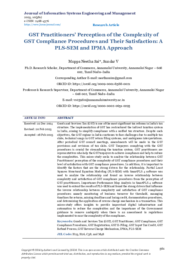 (PDF) GST Practitioners' Perception of the Complexity of GST Compliance Procedures and Their ...