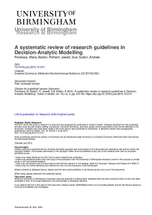 (PDF) A Systematic Review of Research Guidelines in Decision-Analytic ...