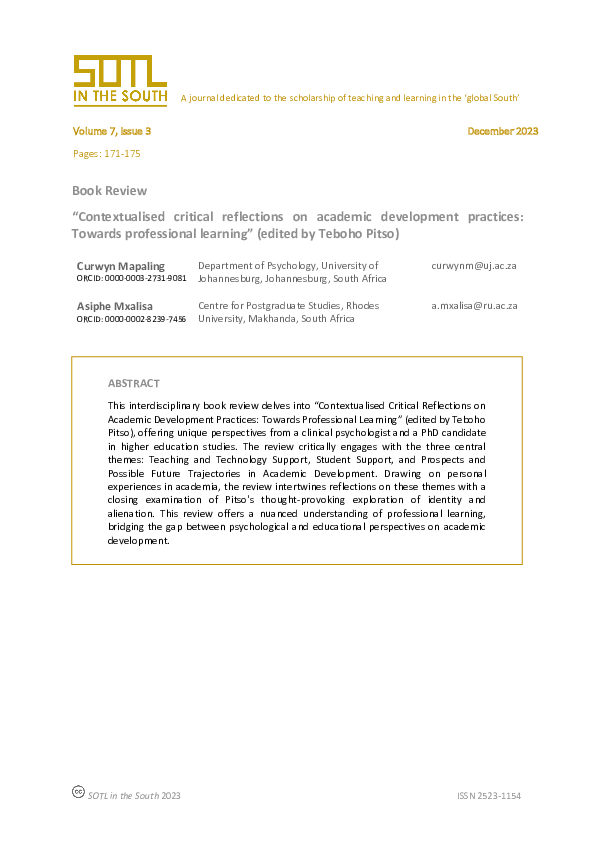 (PDF) “Contextualised critical reflections on academic development ...