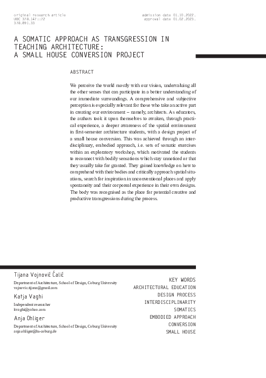 (PDF) A somatic approach as transgression in teaching architecture: A ...