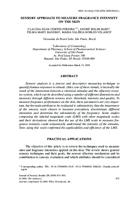 (PDF) Sensory Approach to Measure Fragrance Intensity on the Skin