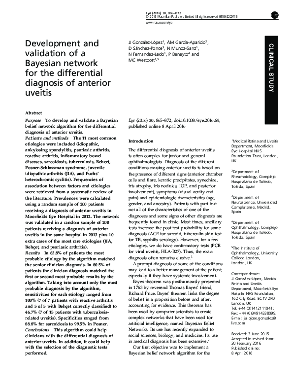 (PDF) Development and validation of a Bayesian network for the differential diagnosis of ...