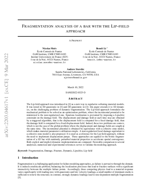 (PDF) Fragmentation analysis of a bar with the Lip-field approach