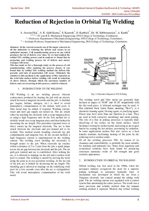 (PDF) Reduction of Rejection in Orbital Tig Welding