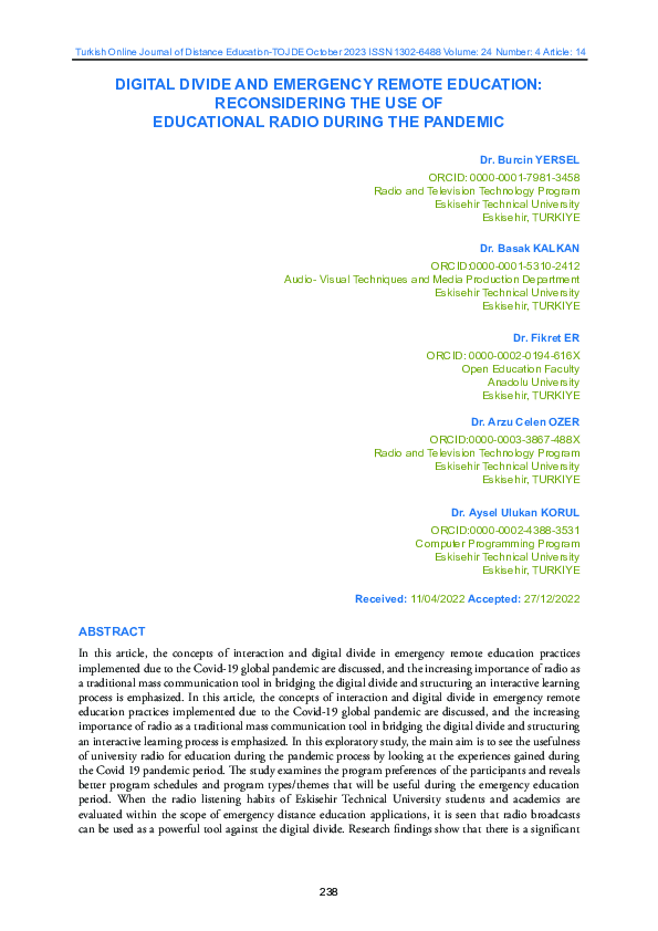 (PDF) Digital Divide and Emergency Remote Education: Reconsidering the Use of Educational Radio ...