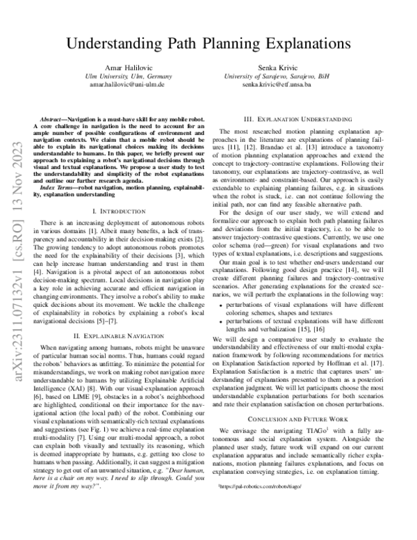 Pdf Understanding Path Planning Explanations