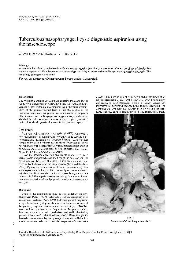 (PDF) Tuberculous nasopharyngeal cyst: diagnostic aspiration using the ...