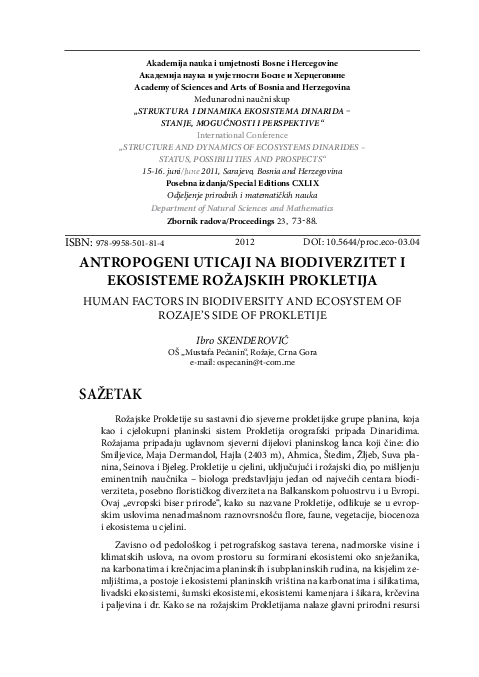 (PDF) Antropogeni Uticaji Na Biodiverzitet I Ekosisteme Rožajskih ...