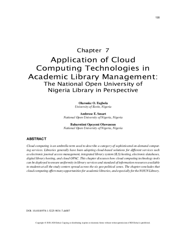 (PDF) Application of Cloud Computing Technologies in Academic Library Management