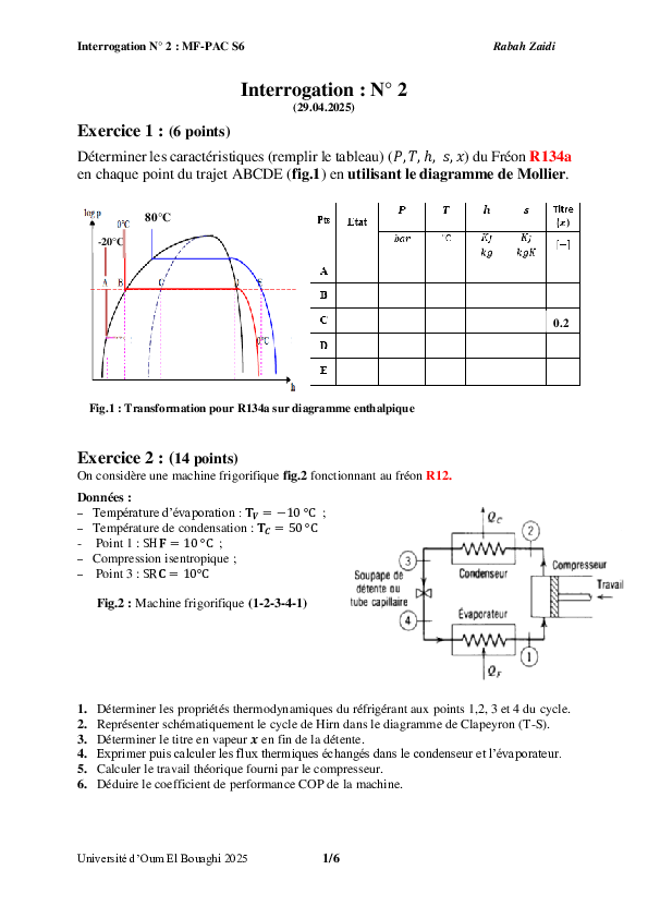 (PDF) Interrogation corrigé : Machine frigorifique et Pompe à chaleur ST25