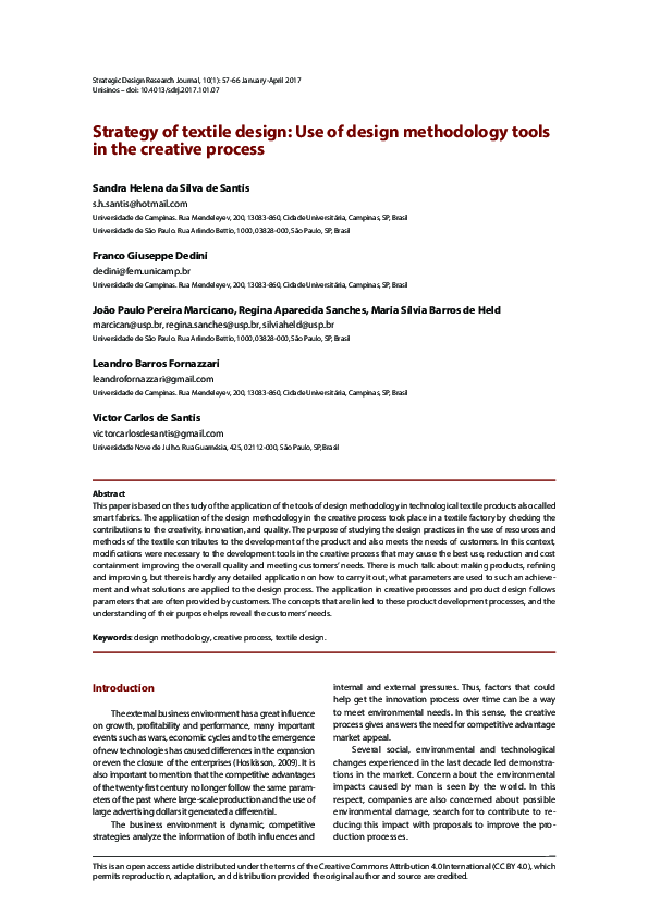 (PDF) Strategy of textile design: Use of design methodology tools in ...