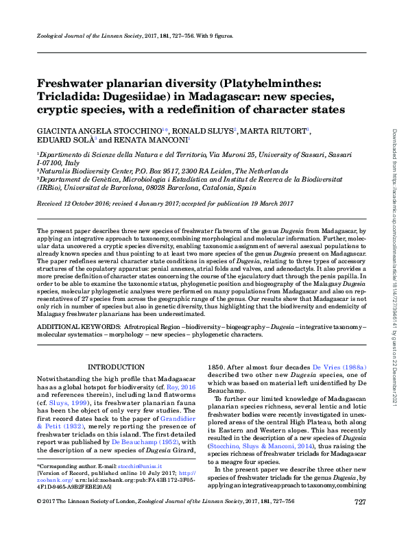 (PDF) Freshwater planarian diversity (Platyhelminthes: Tricladida ...