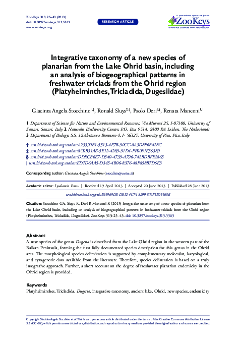 (PDF) Integrative taxonomy of a new species of planarian from the Lake ...