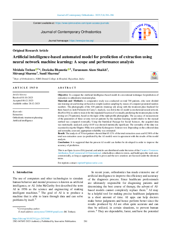 (PDF) Artificial intelligence-based automated model for prediction of ...