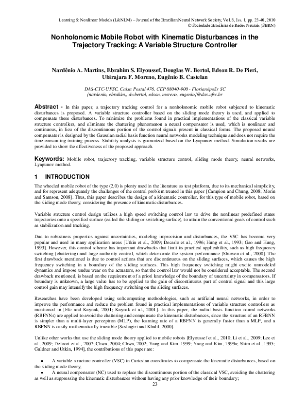 (PDF) Nonholonomic Mobile Robot with Kinematic Disturbances in the ...