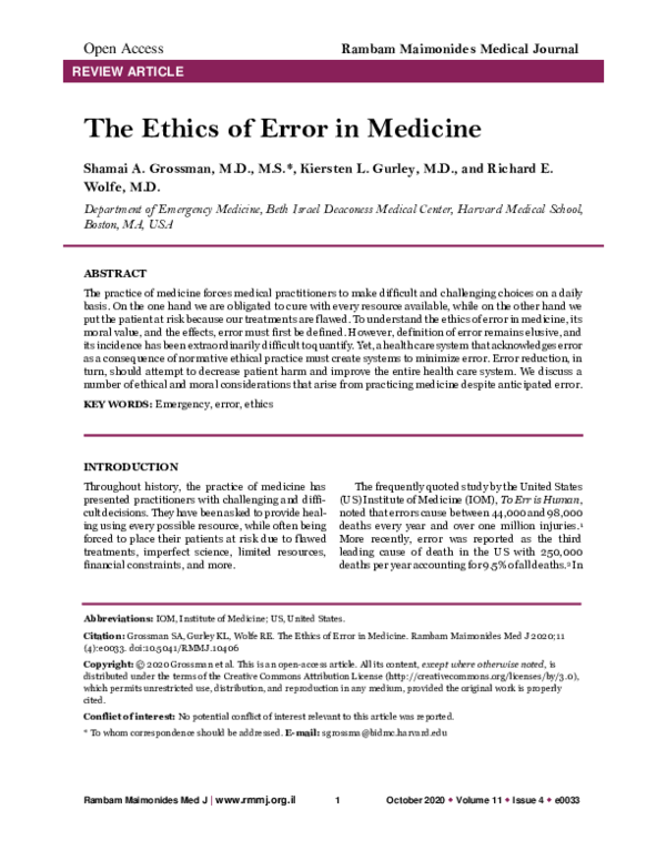 (PDF) The Ethics of Error in Medicine