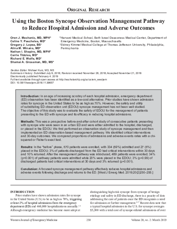 (PDF) Utilizing the Boston Syncope Observation Management Pathway to ...