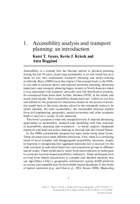 (PDF) Accessibility analysis and transport planning: an introduction