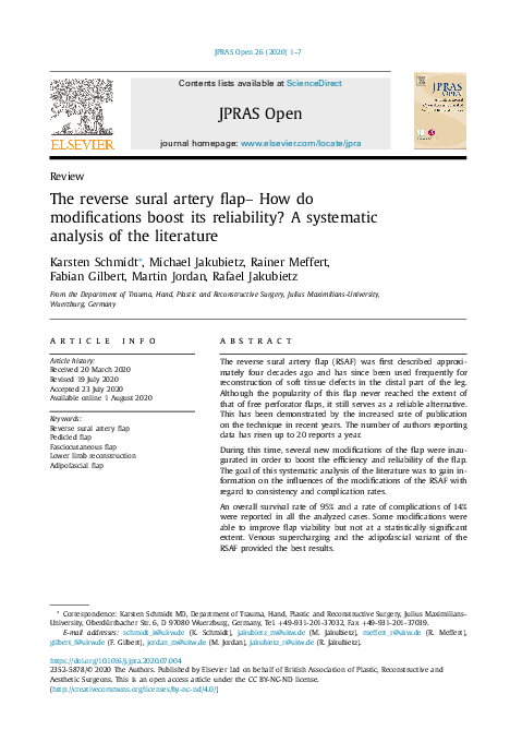 (PDF) The reverse sural artery flap– How do modifications boost its ...