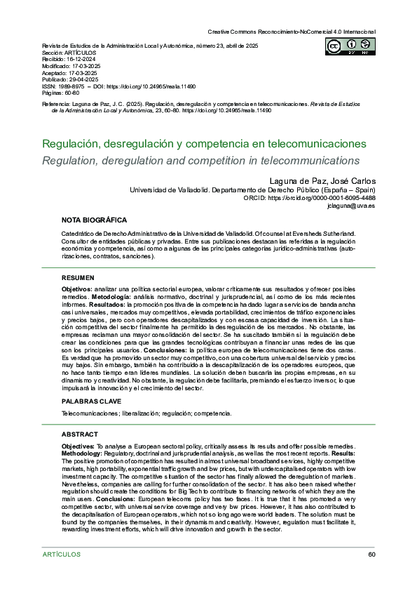 (PDF) Regulación, desregulación y competencia en telecomunicaciones ...