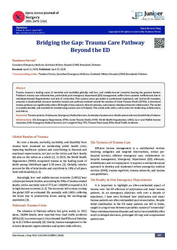 (PDF) Bridging the Gap: Trauma Care Pathway Beyond the ED