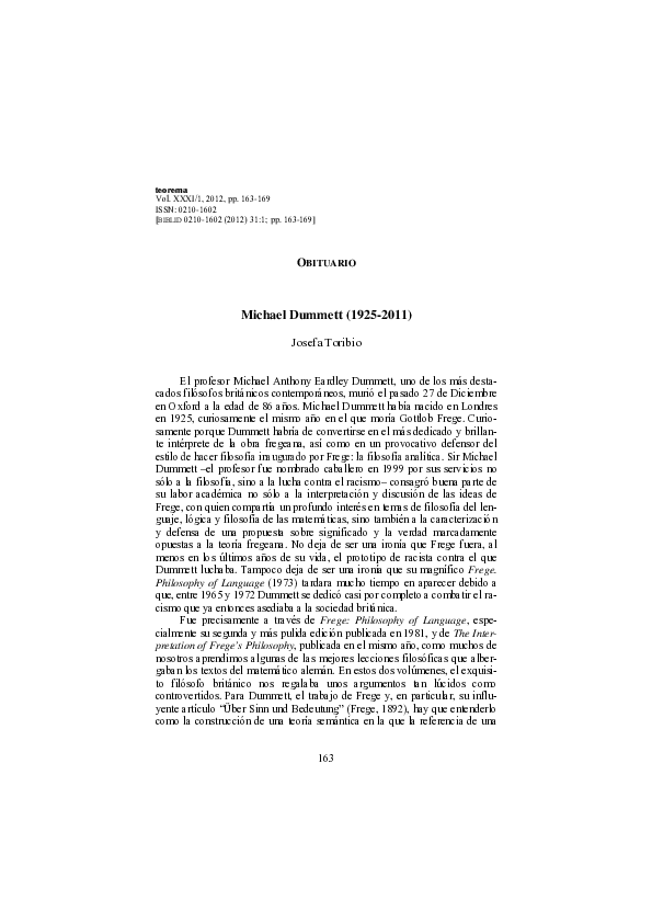(PDF) Michael Dummett (1925-2011)