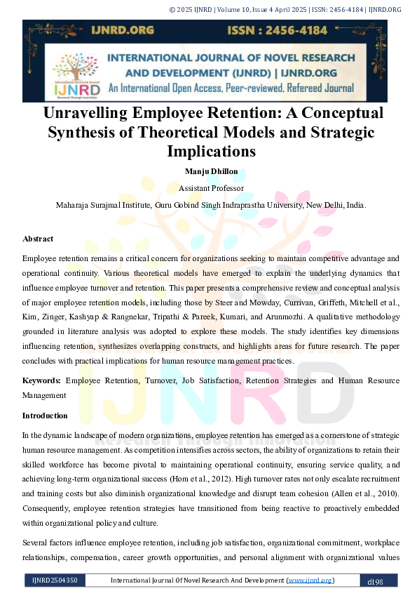 (PDF) Unravelling Employee Retention: A Conceptual Synthesis of Theoretical Models and Strategic ...