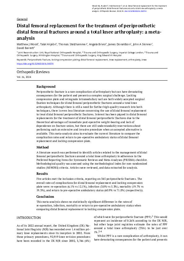 (PDF) Distal femoral replacement for the treatment of periprosthetic distal femoral fractures ...