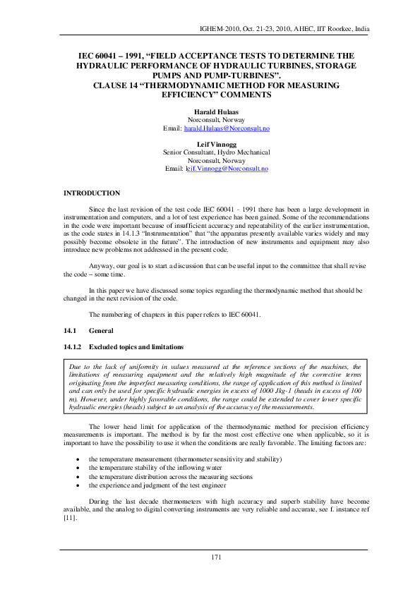 (PDF) Iec 60041 - 1991, "Field Acceptance Tests to Determine the ...