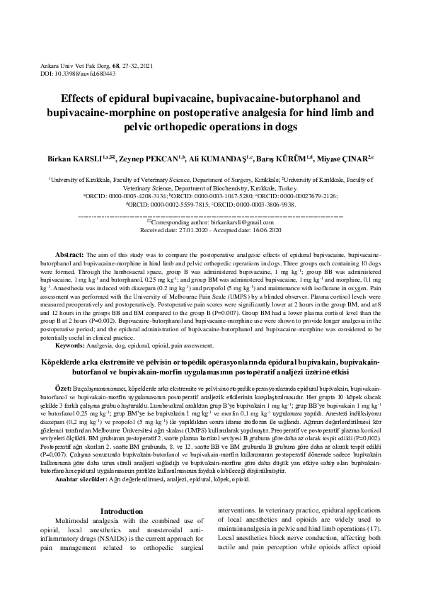 (PDF) Effects of epidural bupivacaine, bupivacaine-butorphanol and ...