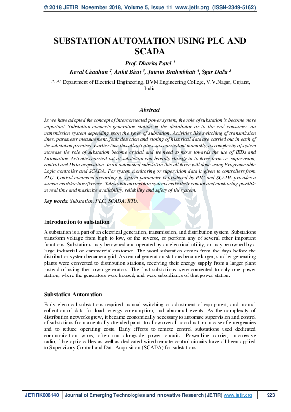 (PDF) Substation Automation Using PLC and Scada