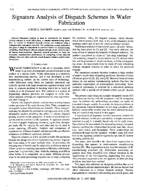 (PDF) Signature Analysis of Dispatch Schemes in Wafer Fabrication