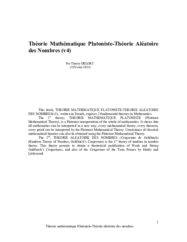 (PDF) Théorie Mathématique Platoniste-Théorie Aléatoire des Nombres (v4)