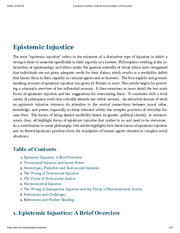 (PDF) Epistemic Injustice
